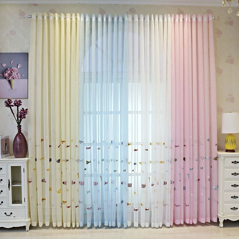 Decorative Window Screen Fish Embroied Sheer Curtain Made to Measure ...