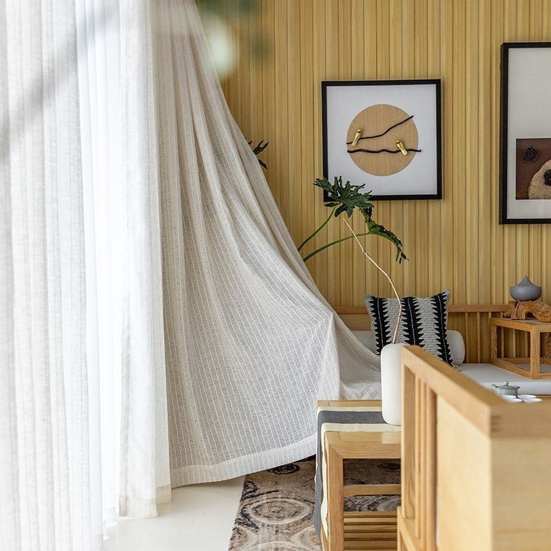 Striped Jacquard Sheer Curtains Solid Voile Tulle For Living Room ...